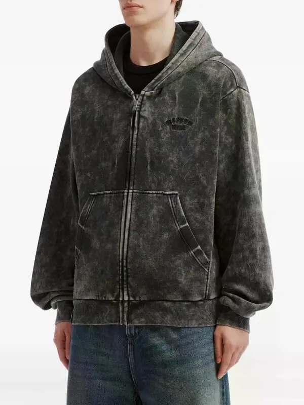 Izzue Acid-wash Logo-embroidered Hoodie