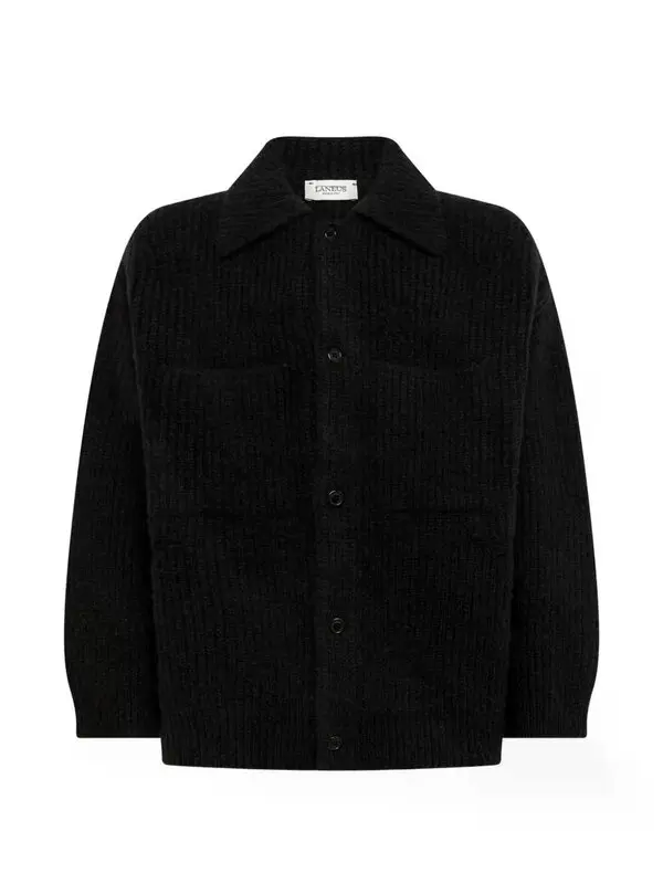 LANEUS Distressed Ribbed Cardigan - Black