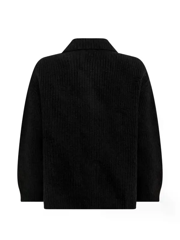 LANEUS Distressed Ribbed Cardigan - Black