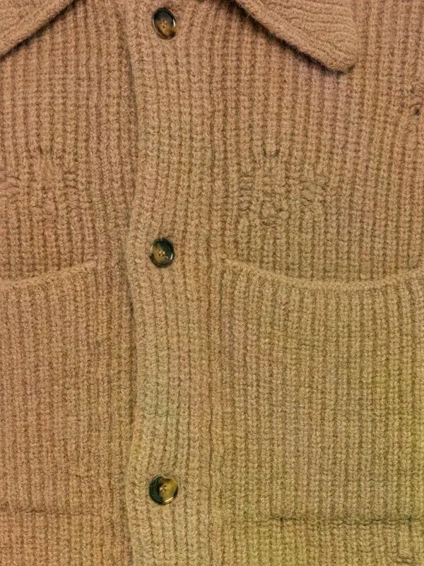 LANEUS Ribbed-knit Distressed Cardigan - Brown