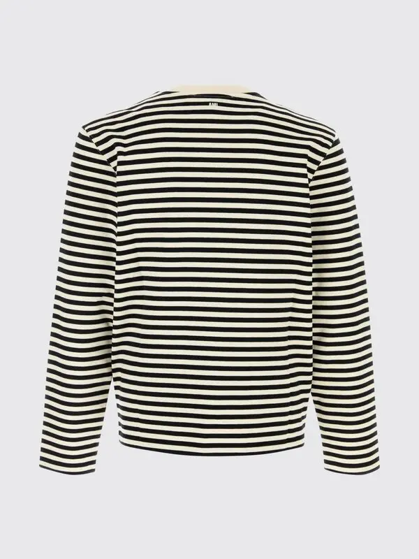 AMI Paris Striped Long-sleeved Cotton T-shirt With Contrast Logo - Black