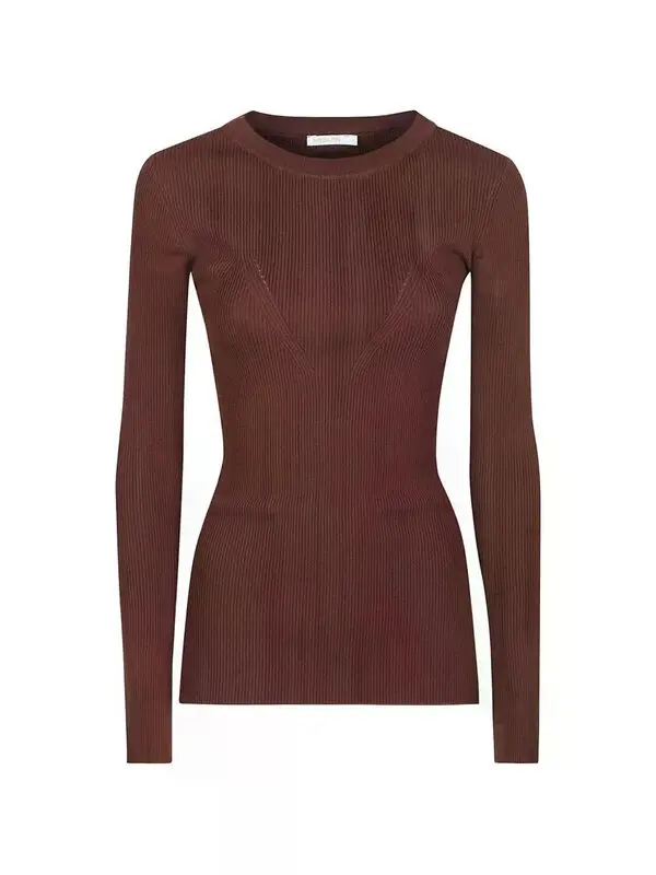 Patrizia Pepe Ribbed-knit Long-sleeve Sweater - Brown