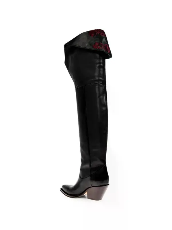 Chloé Azelan Floral-embroidered Leather Boots