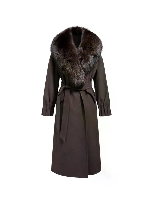 POCHE PARIS Faux-fur Collar Belted Coat