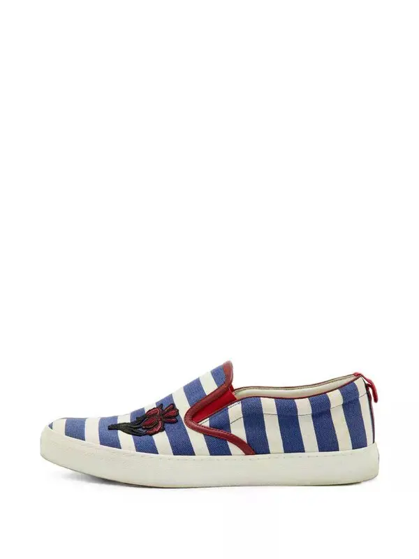 Gucci Bee Appliqué Striped Slip-ons Sneakers