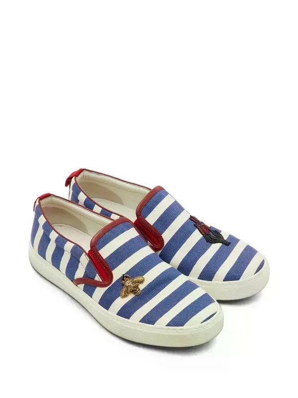 Gucci Bee Appliqué Striped Slip-ons Sneakers