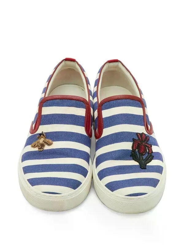 Gucci Bee Appliqué Striped Slip-ons Sneakers