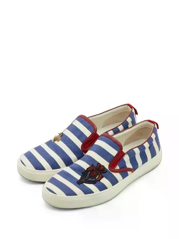 Gucci Bee Appliqué Striped Slip-ons Sneakers