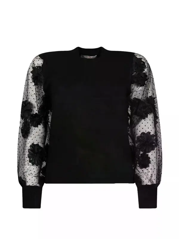 Derhy Nathea Floral-appliqué Mesh-sleeve Sweater