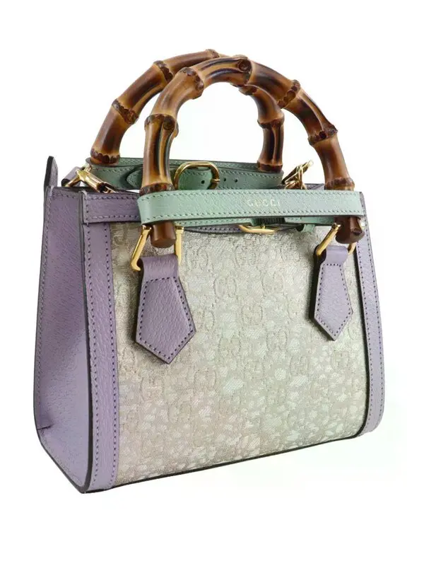 Gucci 2022-2024 Hosoo Small Gg Nishijin Ori Bamboo Diana Satchel - Purple