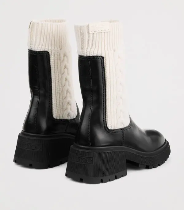 JIMMY CHOO Tamia 70 Leather Cable-knit Boots