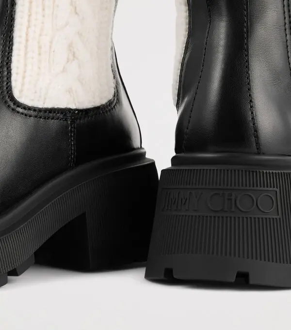 JIMMY CHOO Tamia 70 Leather Cable-knit Boots