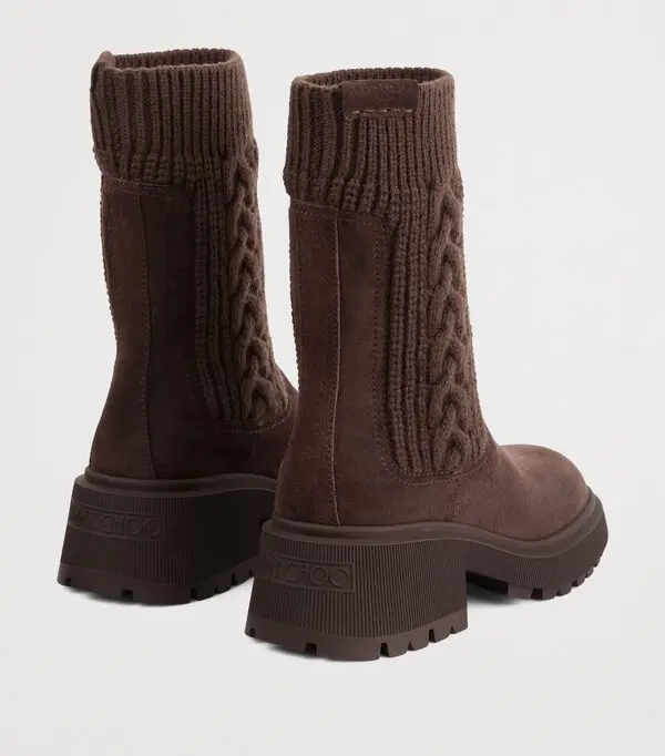 JIMMY CHOO Tamia 70 Suede Cable-knit Boots