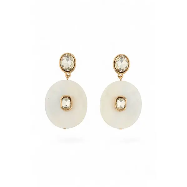 Saachi Marble Disc Crystal Drop Earrings - White