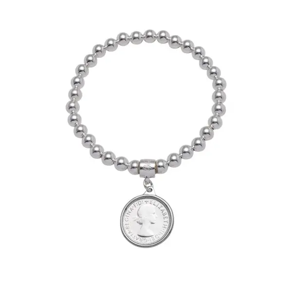 VON TRESKOW Stretchy Sixpence Coin Bracelet - Silver