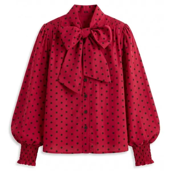 LOUCHE Aditi Spot Tie Neck Blouse Wine - Red
