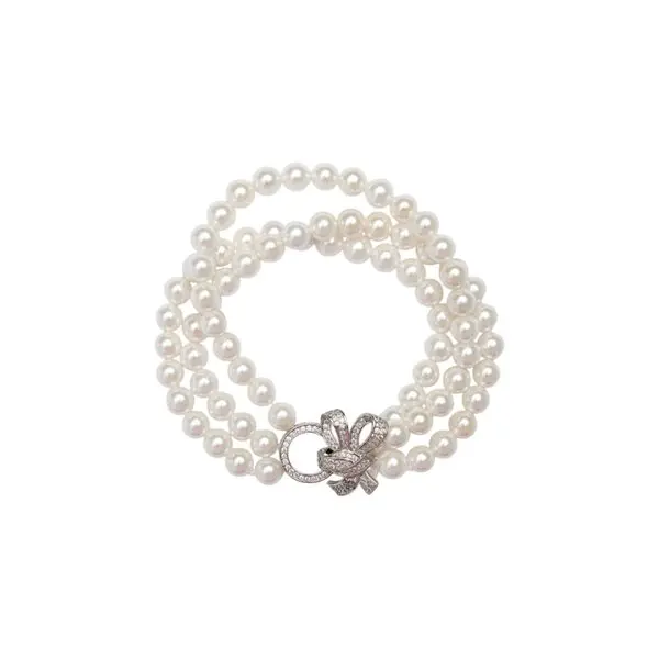 Saachi Triple Strand Pearl Bow Bracelet - Silver