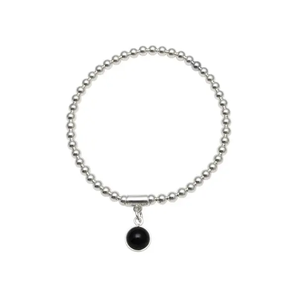 VON TRESKOW Black / Silver Stretchy Bracelet With Round Black Onyx