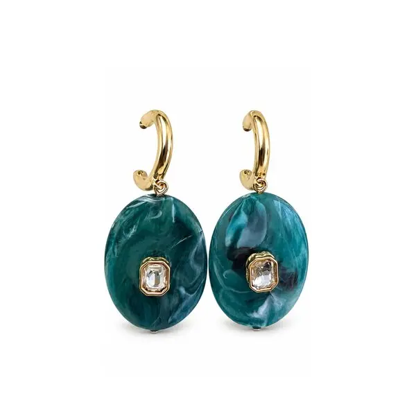 Saachi Marble Disc Crystal Hoop Earrings - Blue