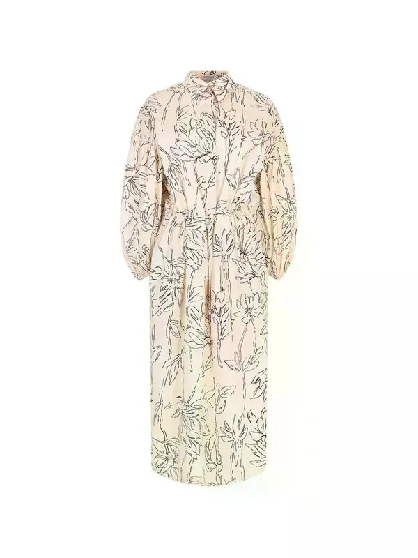 Brunello Cucinelli Midi Floral-print Drawstring Dress - Neutrals