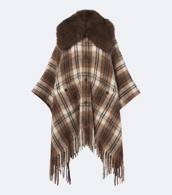 Moncler Shearling-trimmed Mohair, Alpaca And Wool-blend Poncho