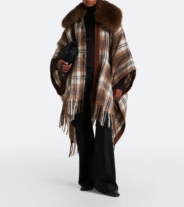Moncler Shearling-trimmed Mohair, Alpaca And Wool-blend Poncho