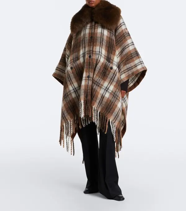 Moncler Shearling-trimmed Mohair, Alpaca And Wool-blend Poncho