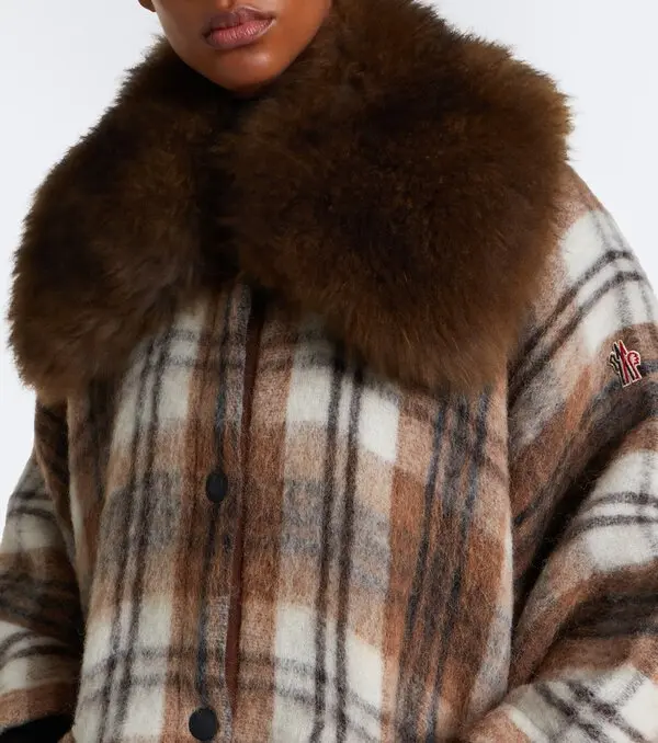 Moncler Shearling-trimmed Mohair, Alpaca And Wool-blend Poncho