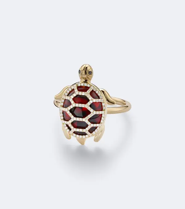 Yvonne Léon Tortue 9kt Ring With Diamonds And Resin - Gold