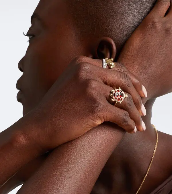 Yvonne Léon Tortue 9kt Ring With Diamonds And Resin