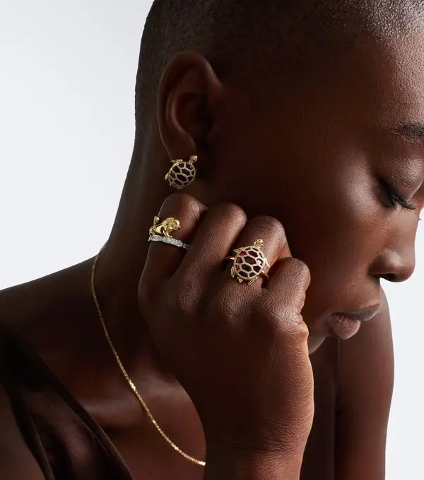 Yvonne Léon Tortue 9kt Ring With Diamonds And Resin