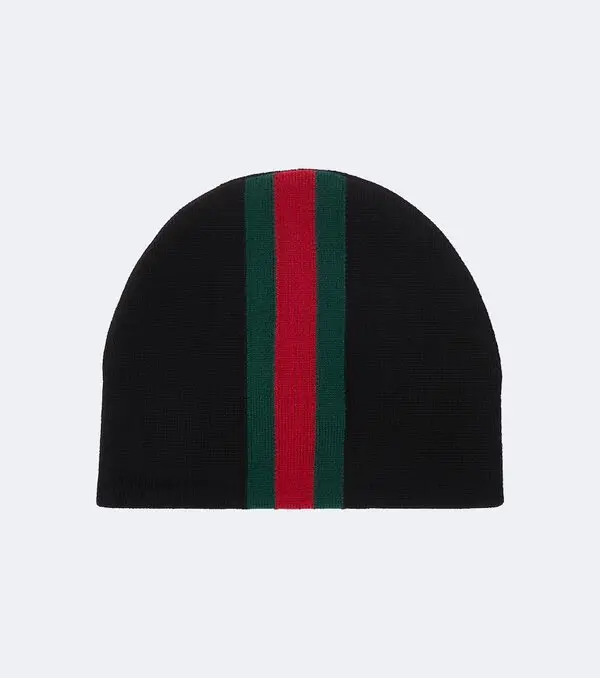 Gucci Web Stripe Wool Beanie - Black