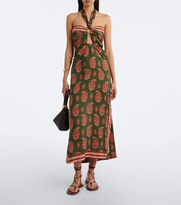 Johanna Ortiz Printed Halterneck Linen Midi Dress