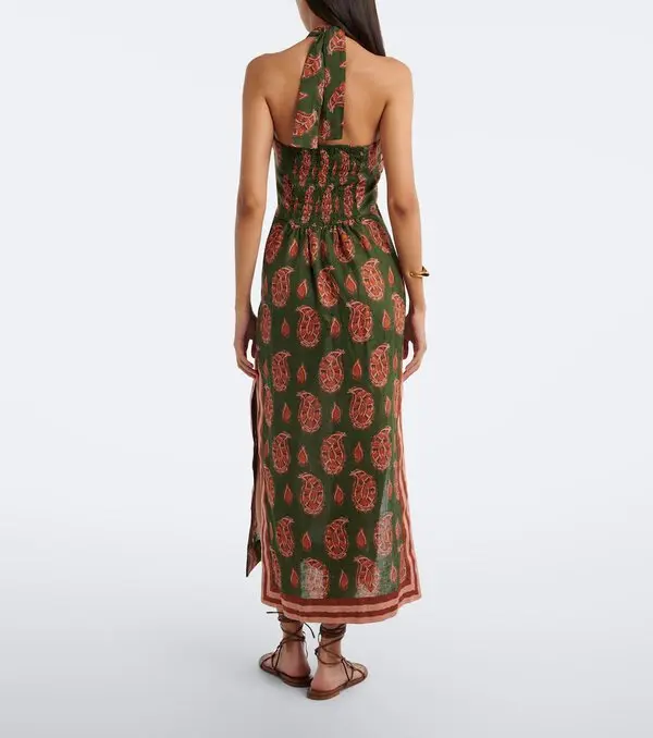 Johanna Ortiz Printed Halterneck Linen Midi Dress