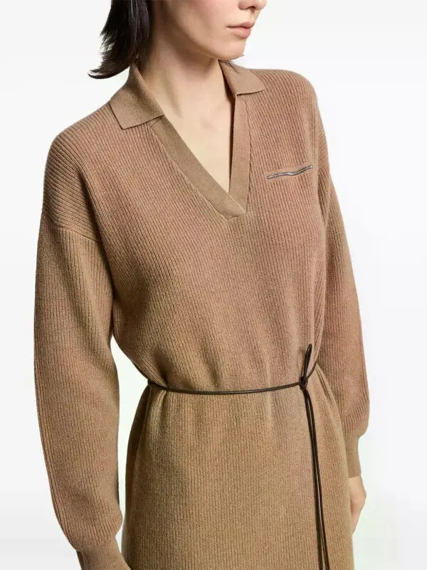 Peserico Ribbed-knit Belted Midi Dress