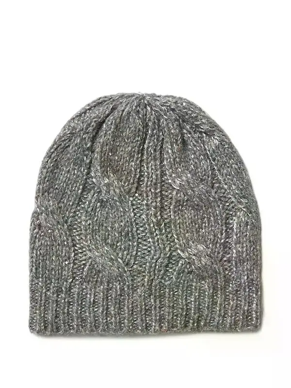 Peserico Cable-knit Sequin-embellished Beanie Hat