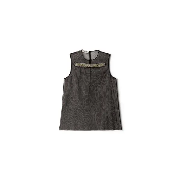 Miu Miu Embellished Tulle Top - Black
