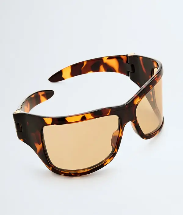 Bottega Veneta Intrecciato Wraparound Sunglasses - Havana/yellow