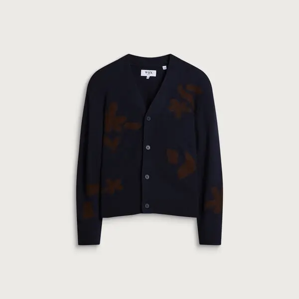 WAX LONDON Walker Felted Applique Cardigan - Navy/brown