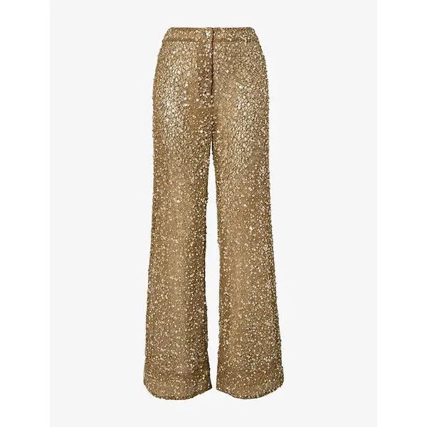 MALINA Pamela Embellished-sequin Straight-leg Trousers - Camel