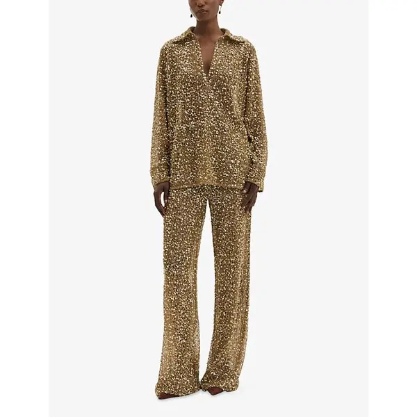 MALINA Pamela Embellished-sequin Straight-leg Trousers