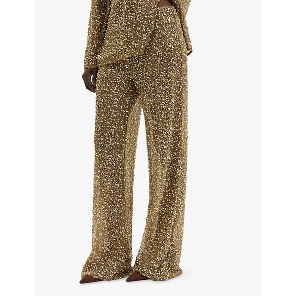 MALINA Pamela Embellished-sequin Straight-leg Trousers