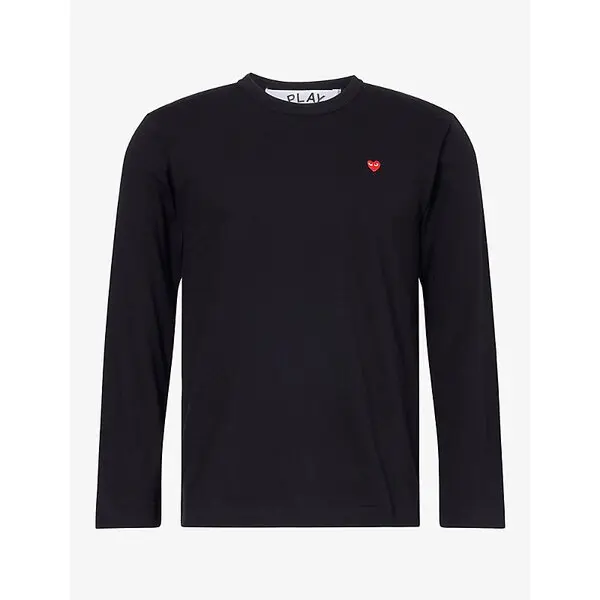Play Comme Des Garcon Heart Motif-logo Long-sleeve Cotton T-shirt - Black
