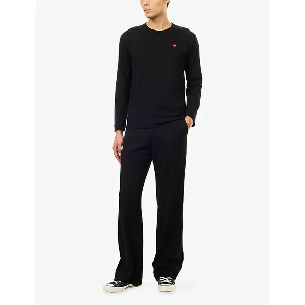 Play Comme Des Garcon Heart Motif-logo Long-sleeve Cotton T-shirt - Black