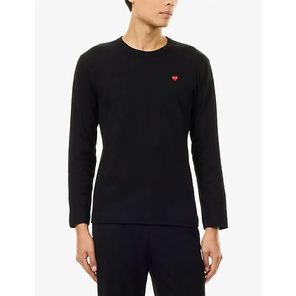 Play Comme Des Garcon Heart Motif-logo Long-sleeve Cotton T-shirt - Black