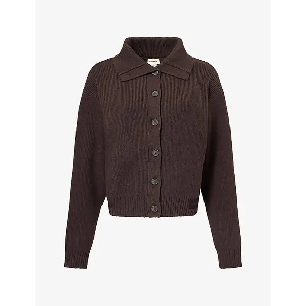 ADANOLA Funnel-neck Collar Cotton-knit Cardigan