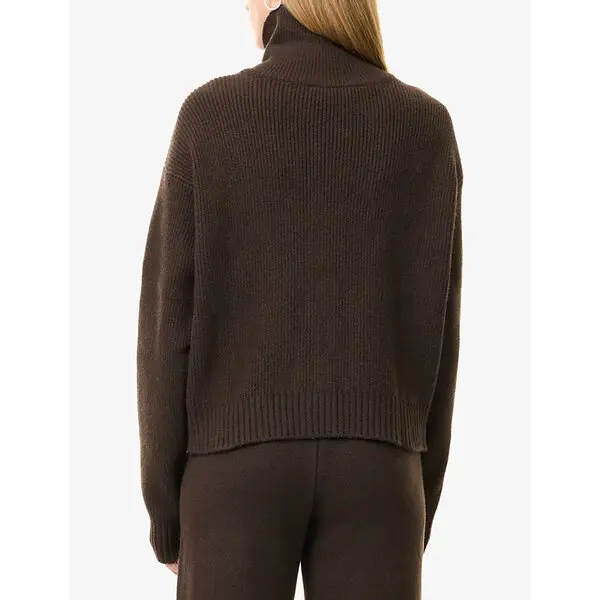 ADANOLA Funnel-neck Collar Cotton-knit Cardigan