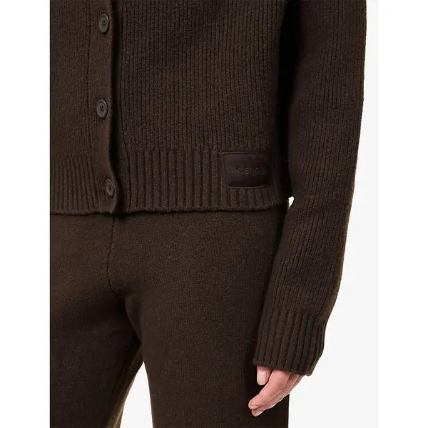 ADANOLA Funnel-neck Collar Cotton-knit Cardigan