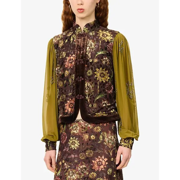 SIEDRES Gilie Floral-pattern Velvet Top
