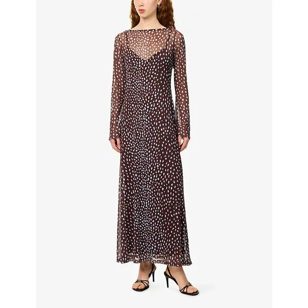 NEVER FULLY DRESSED Aria Semi-sheer Mesh Maxi Dress - Chocolate